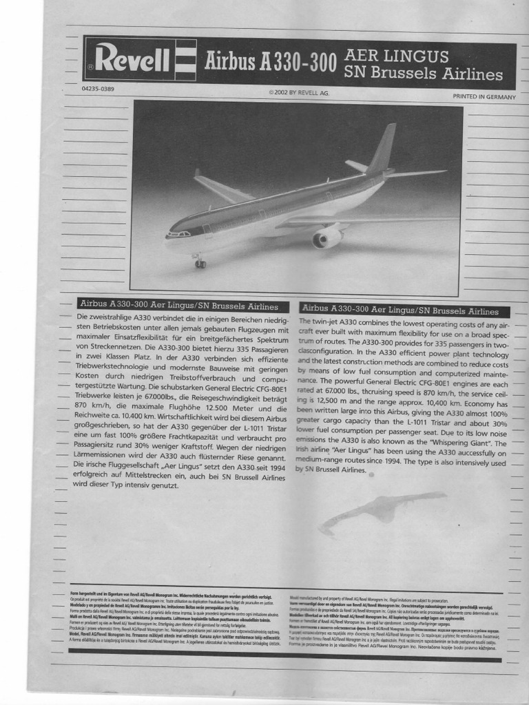 Instructions Airbus 330-300 Revell Aer Lingus 1-144 | PDF