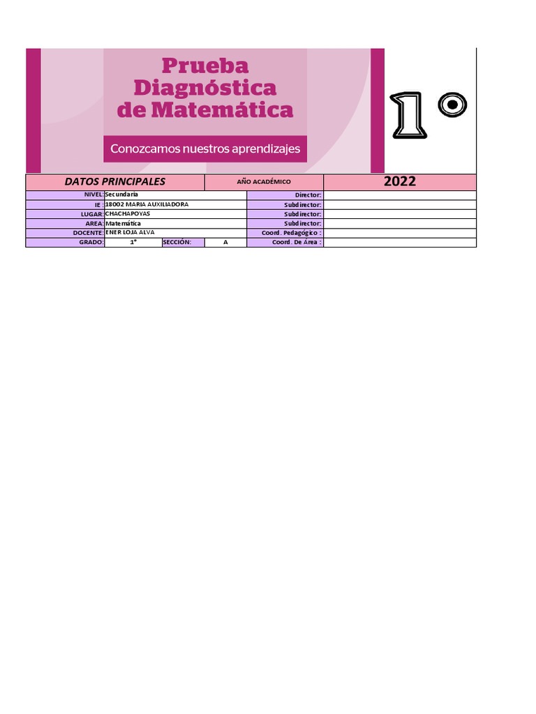 Resultados Diagnósticos Matemática 1°A | PDF