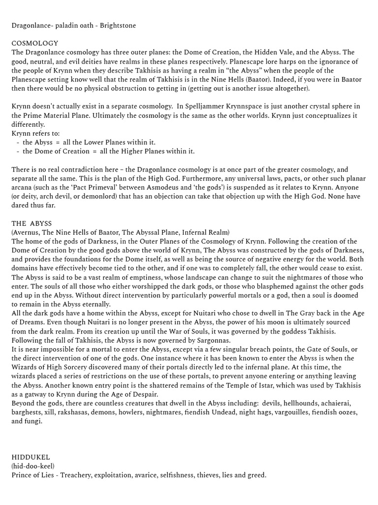 Dragonlance - Paladin Oath - Brightstone | PDF | Dungeons & Dragons | Gary Gygax Games