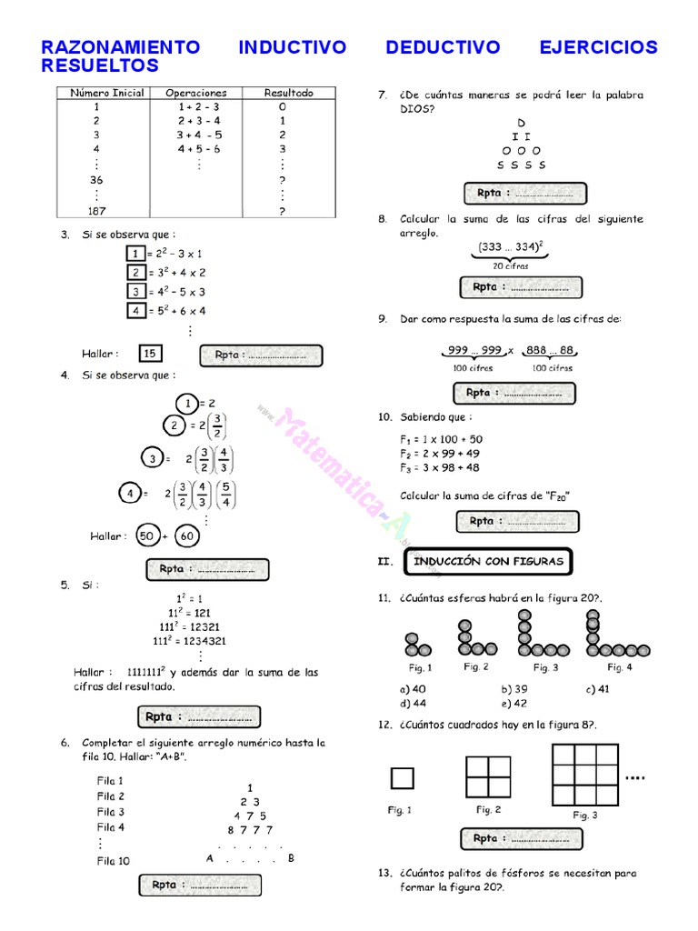 Razonamiento Inductivo Deductivo Ejercicios Resueltos | PDF