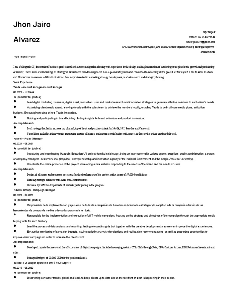 Jhon Alvarez ENG | PDF | Marketing | Brand