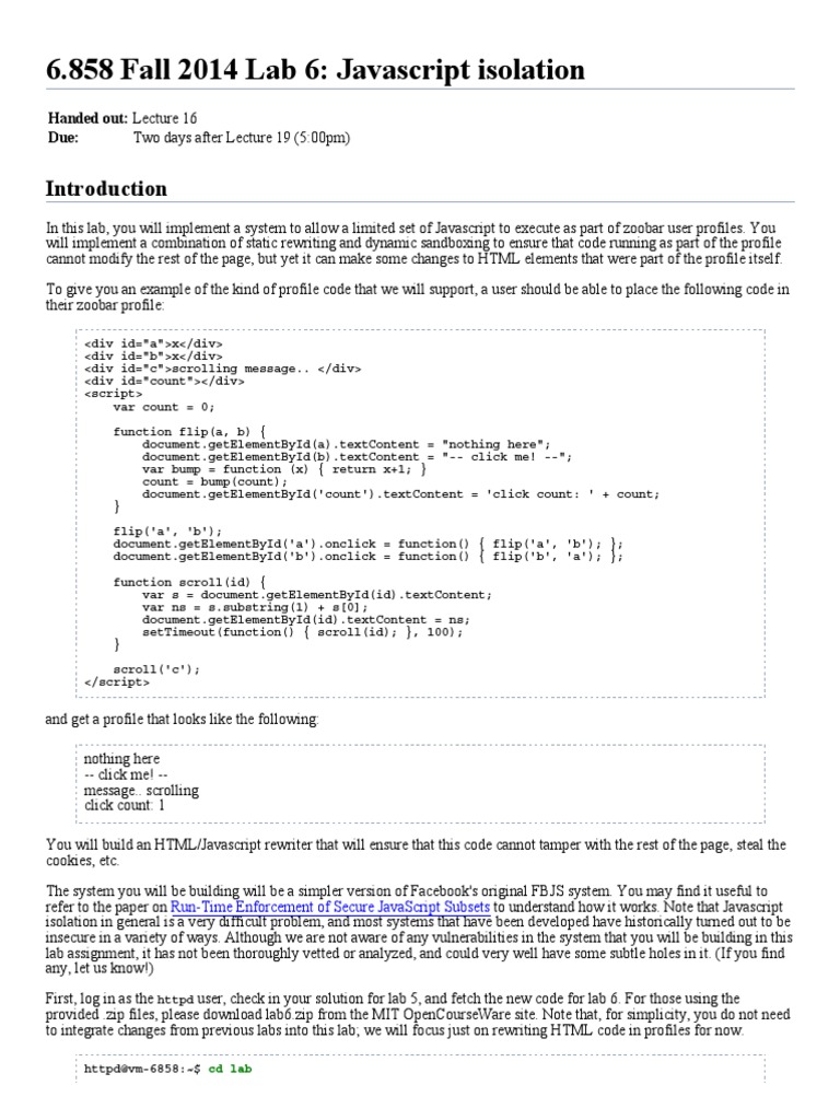 MIT6 858F14 Lab6 | PDF | Java Script | Html