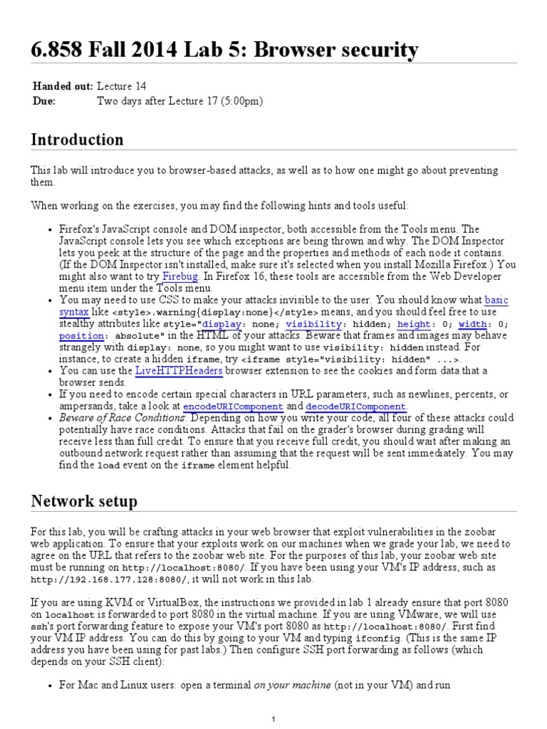MIT6 858F14 Lab5 | PDF | Http Cookie | Java Script