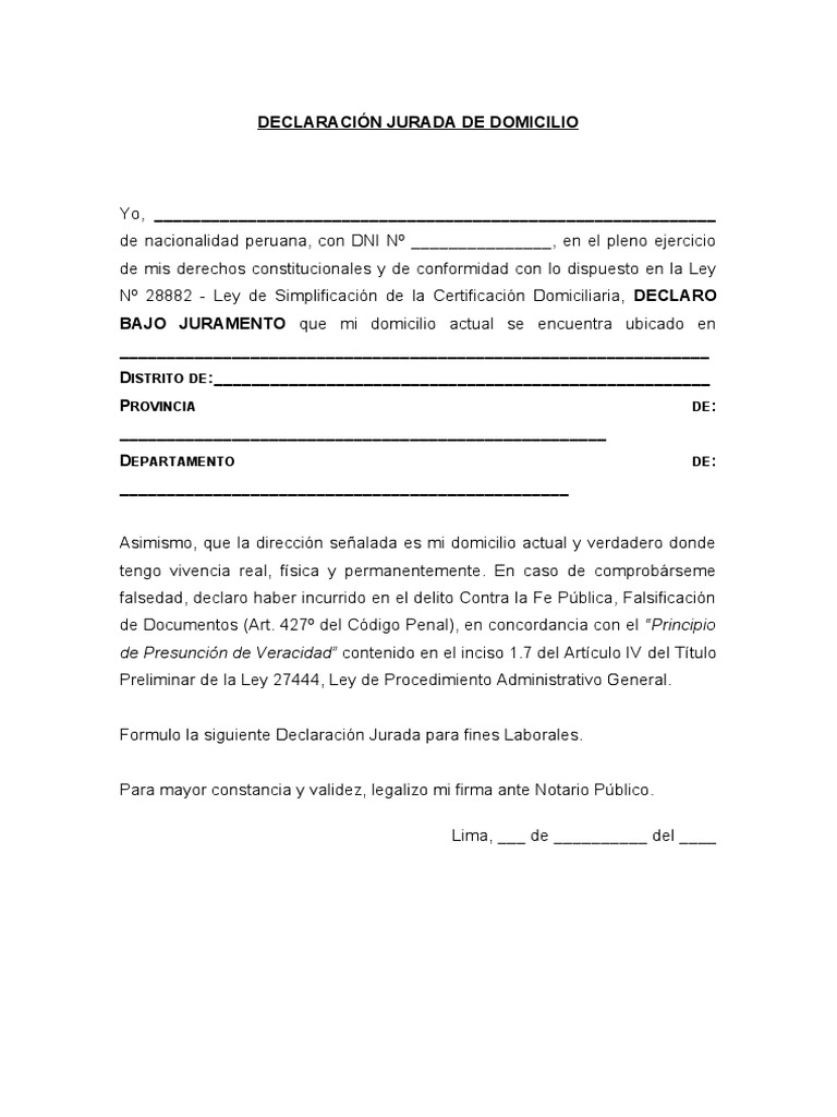 Declaración Jurada de Domicilio | PDF