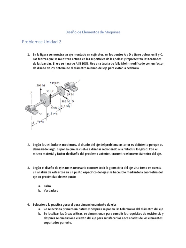 Problemario U2 | PDF | Rodamiento (Mecánico) | Eje