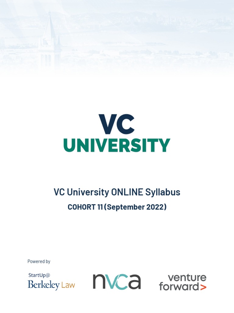 VC University ONLINE Syllabus | PDF | Corporate Finance | Venture Capital