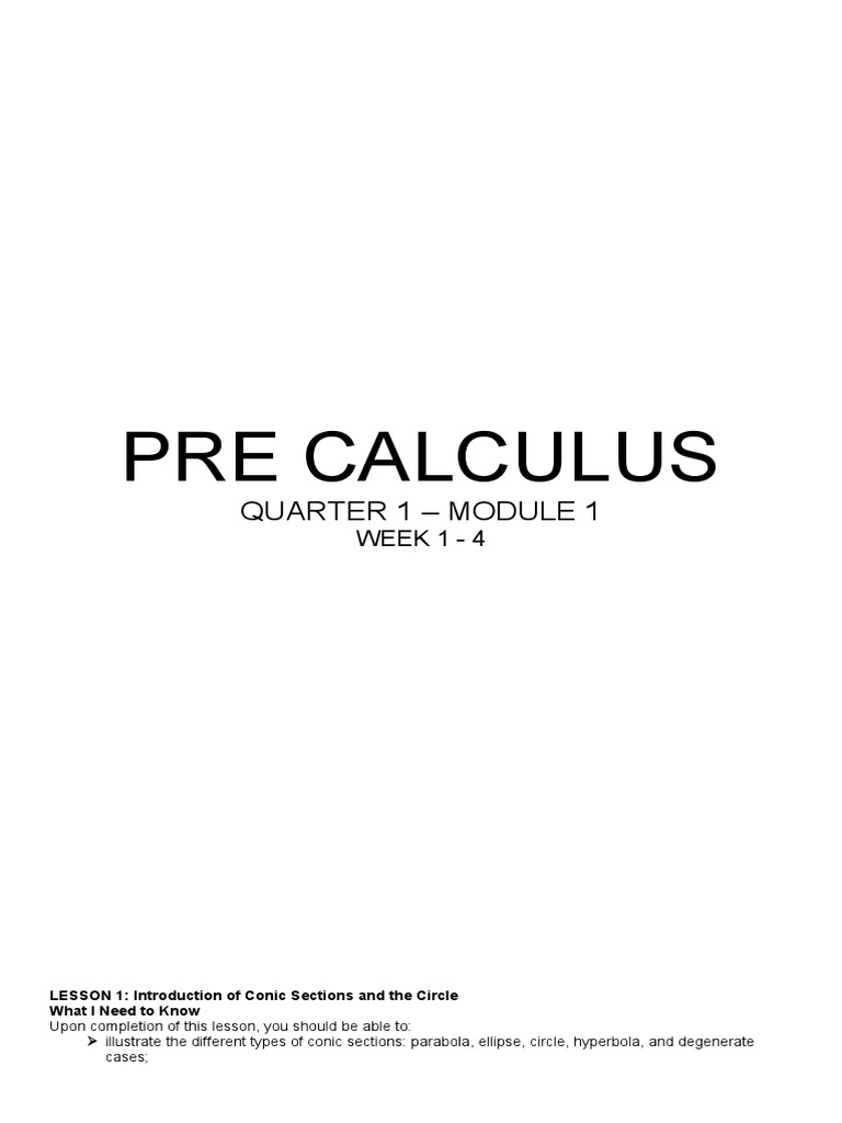 Pre Calculus Week 1 4 | PDF | Ellipse | Circle