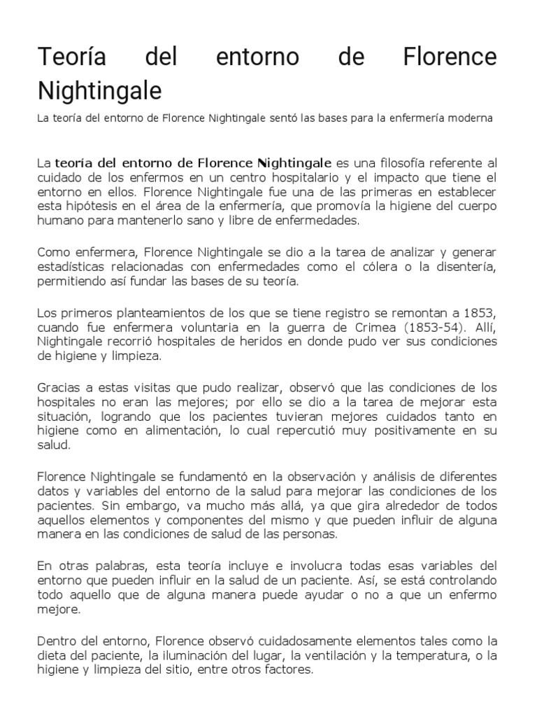 Teoría Del Entorno de Florence Nightingale | PDF | Enfermería ...