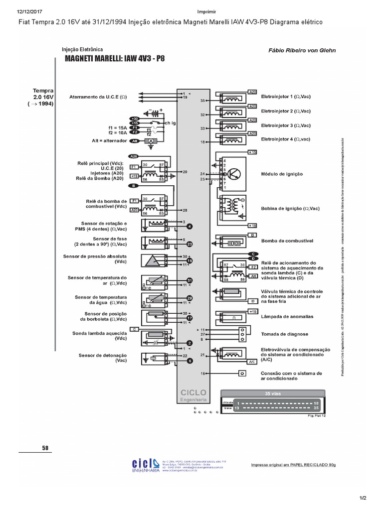 Tempra 2.0 16V 1994 Injeção Eletrônica Magneti Marelli IAW 4V3-P8 ...