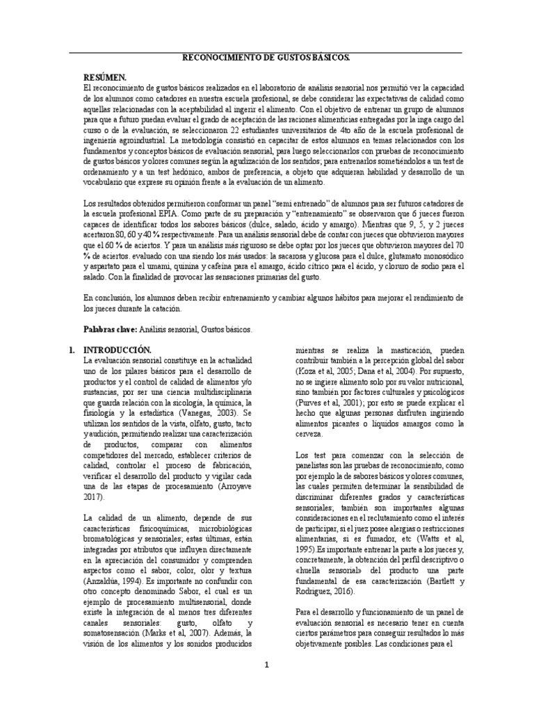 Reconocimiento de Gustos Basicos | PDF | Alimentos | Gusto