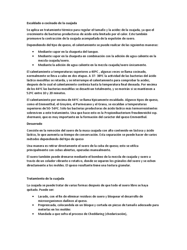 Escaldado y desuerado en quesería | PDF | Queso | Vapor