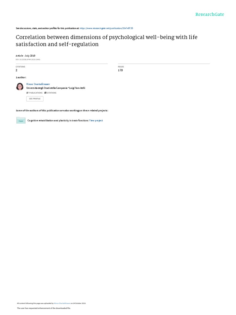 SHARBAFSHAAER Correlation Between Dimensions of Psychological Well-Being With Life Satisfaction ...