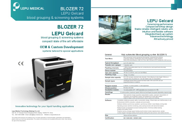 BLOZER 72 Fully Autoamted Blood Grouping System | PDF | Computing