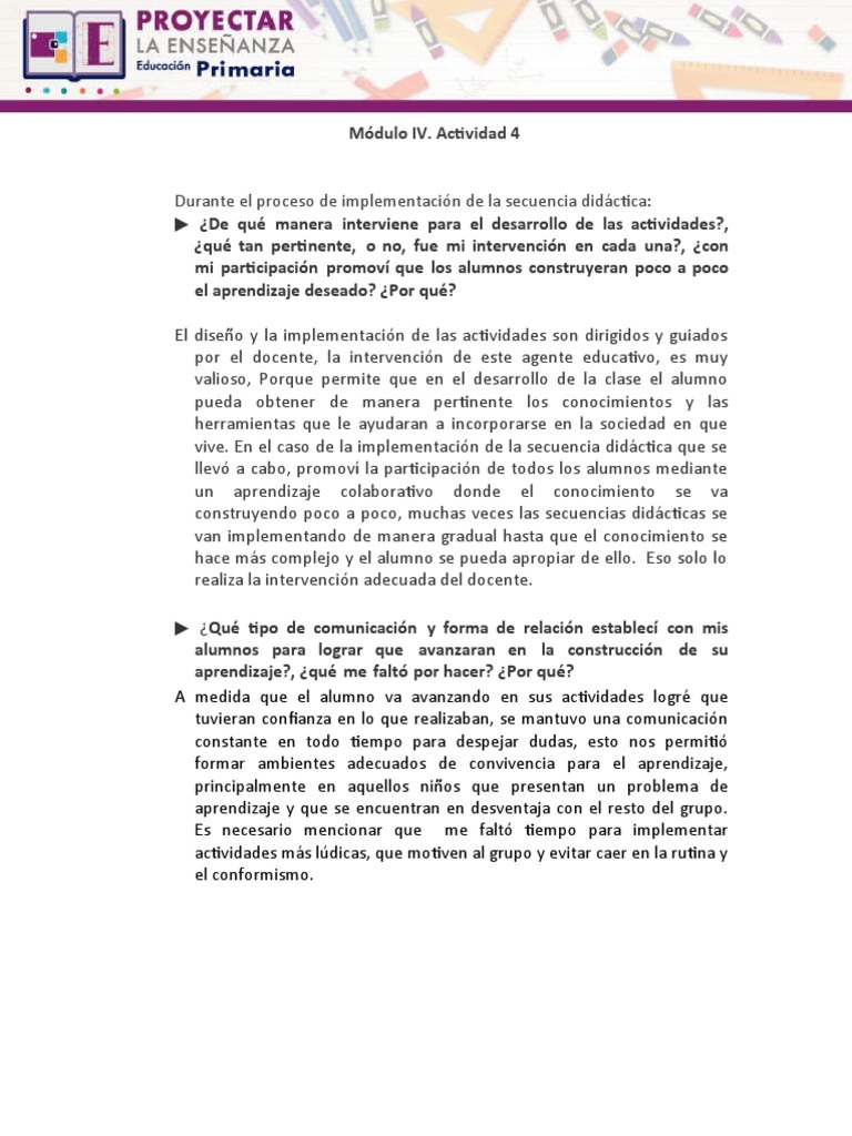 Actividad 4 Modulo 4 Proyectar La Enseñanza | PDF | Aprendizaje | Método de enseñanza