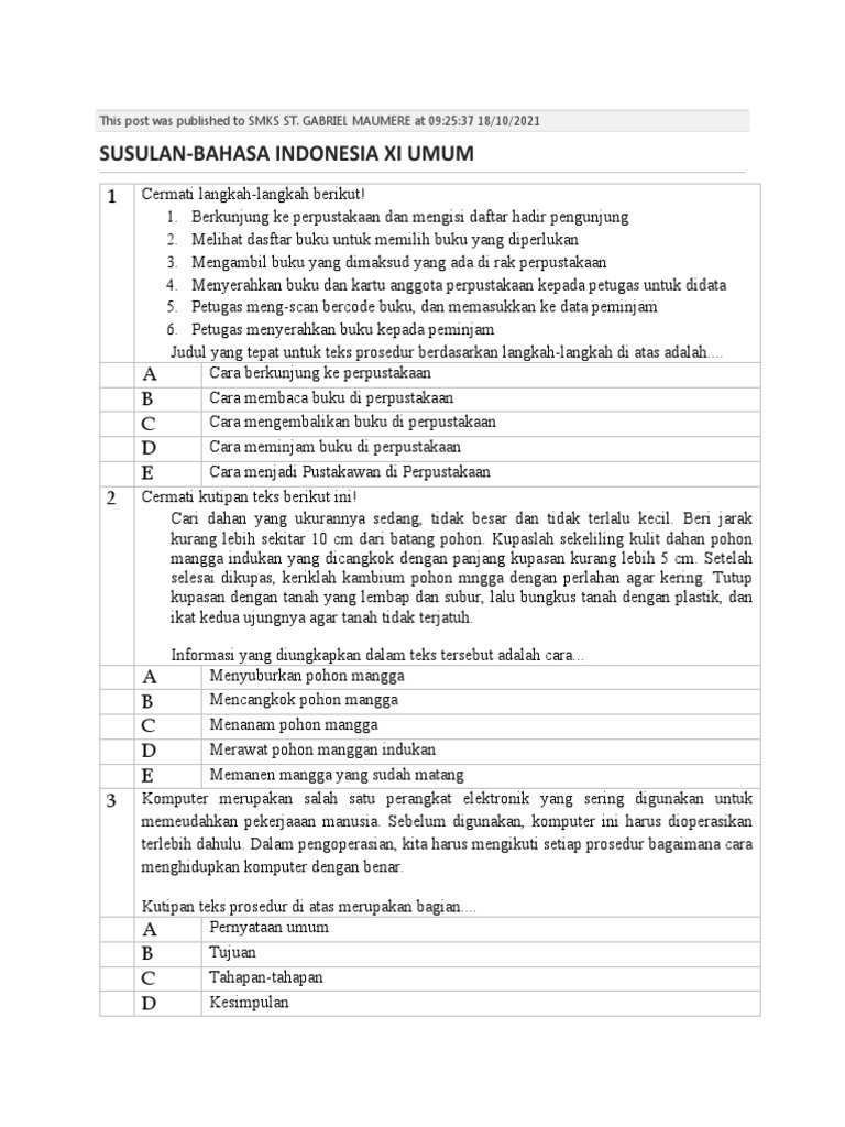 Soal Bindo Xi Umum | PDF