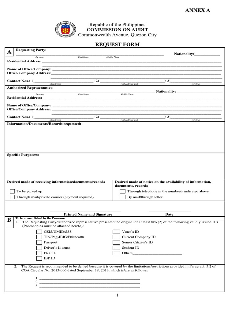 COA C2013-006 AnnexA Request Form | PDF | Perjury | Government