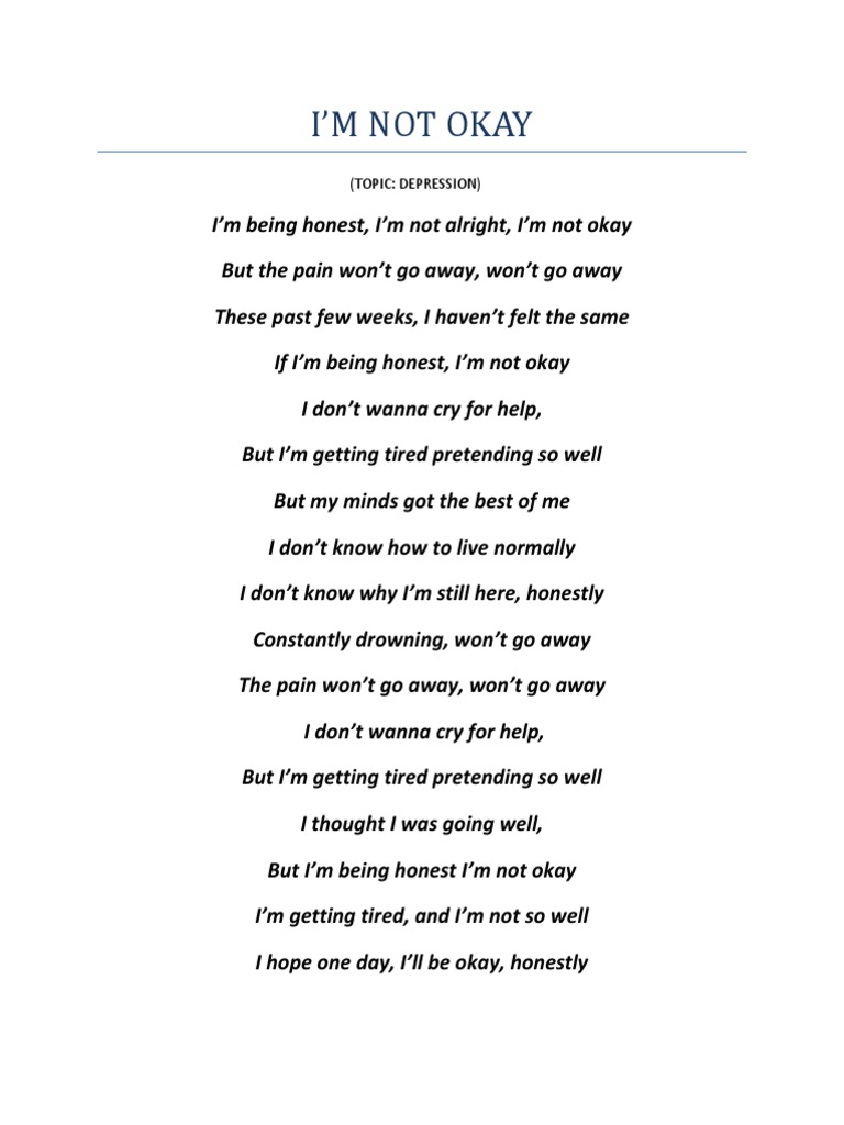 I'm Not Okay: A Poem on Depression | PDF | Cooking, Food & Wine | Self ...