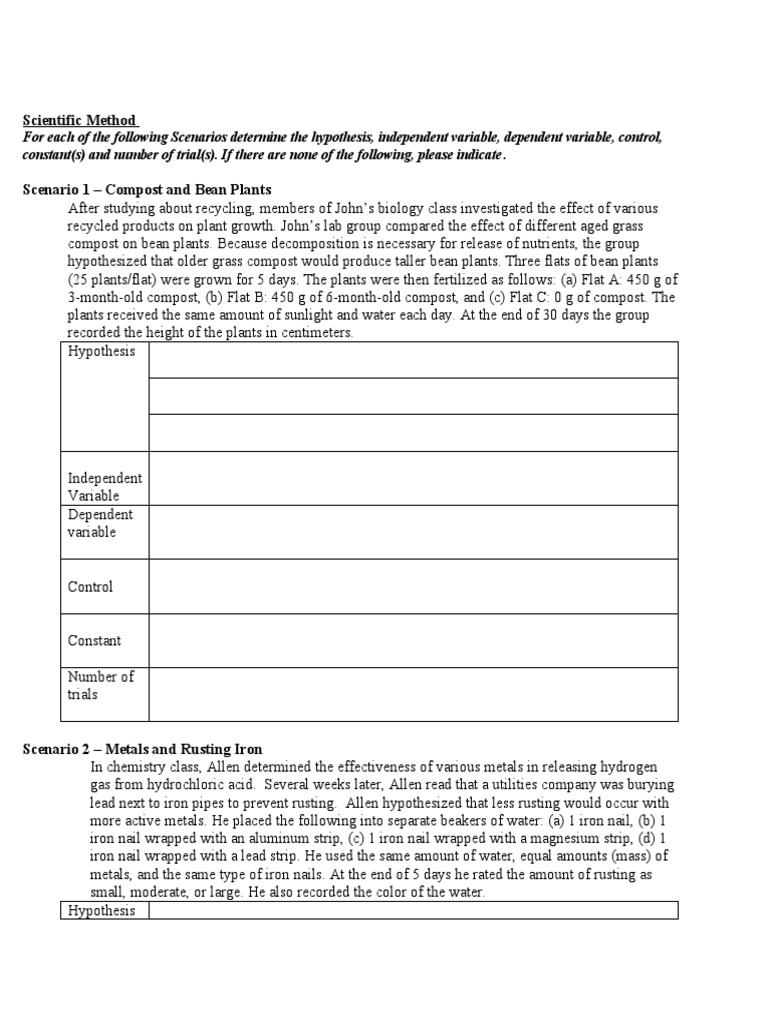 Scenarios Scientific Method Answer Key | PDF | Compost | Hypothesis