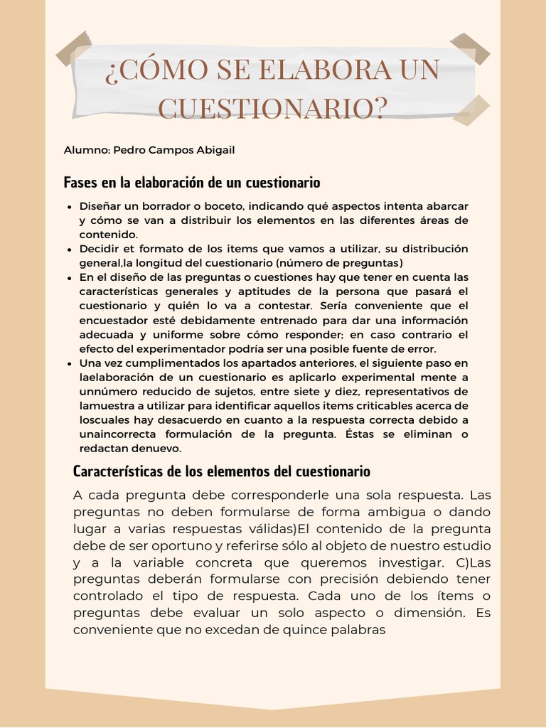 ¿Cómo Se Elabora Un Cuestionario | PDF | Cuestionario | Ciencia cognitiva
