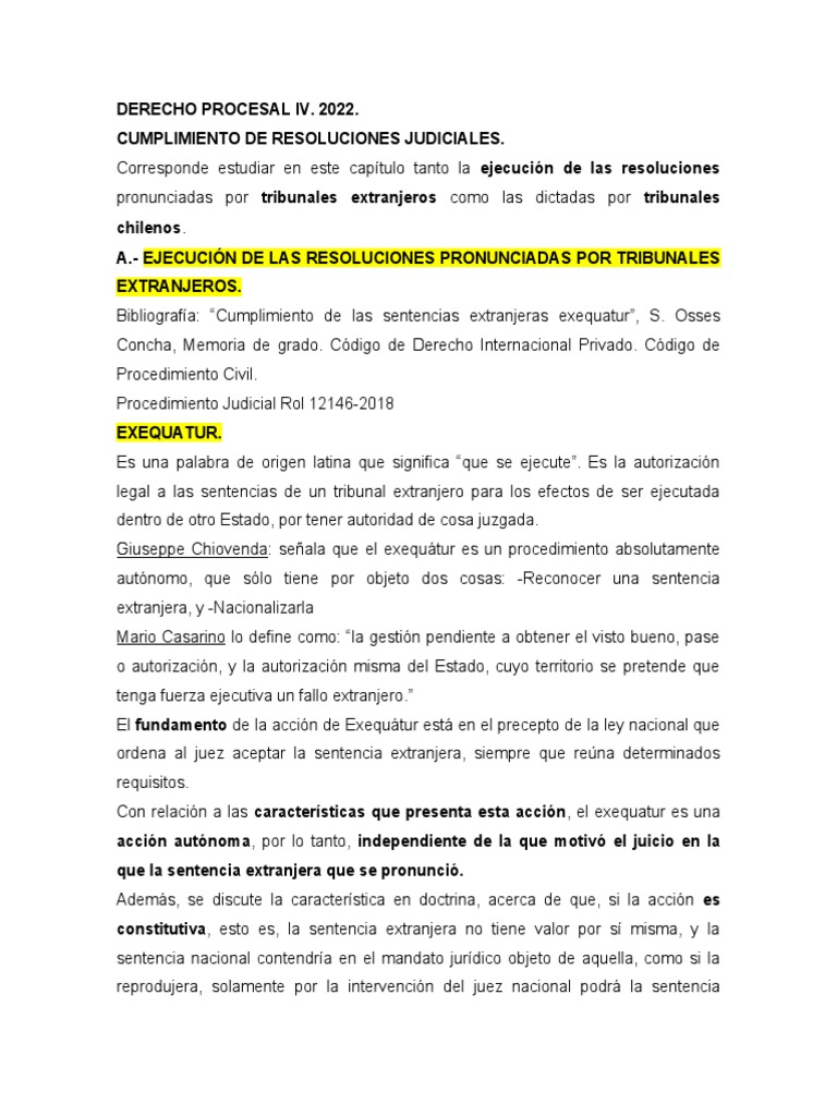 Exequatur Apunte | PDF | Sentencia (ley) | Ley procesal