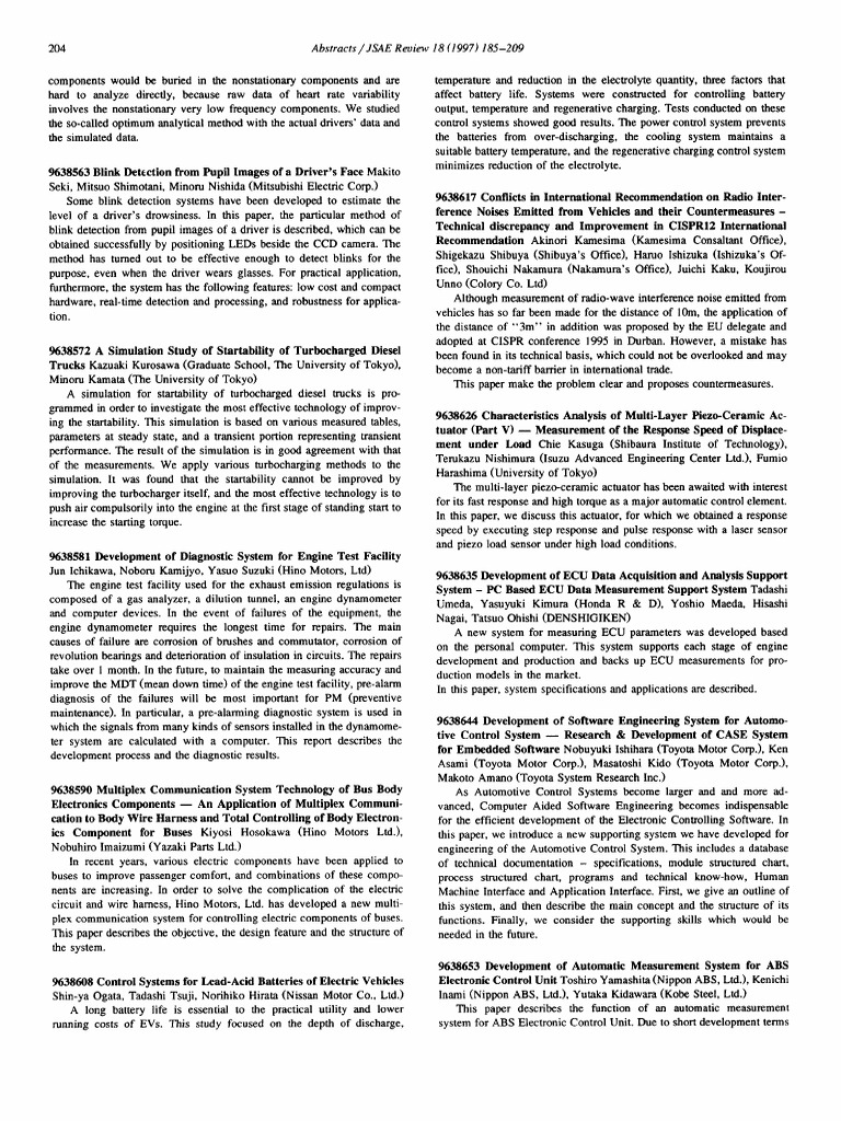 Abstracts / JSAE Review 18 (1997) 185-209 | PDF | Toyota | Turbocharger