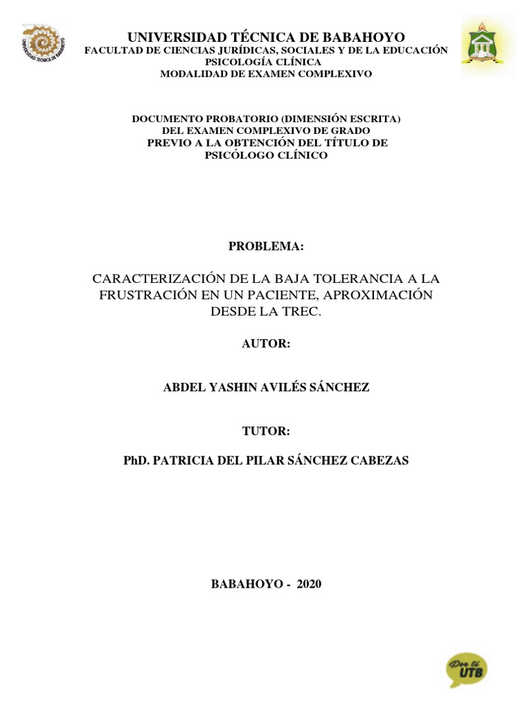 Caracterización de La Baja Tolerancia A La Frustración en Un Paciente | PDF | Terapia racional ...