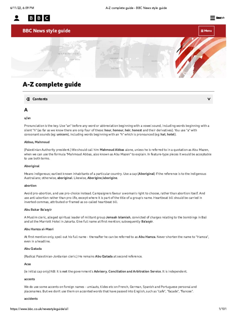 A-Z Complete Guide - BBC News Style Guide | PDF