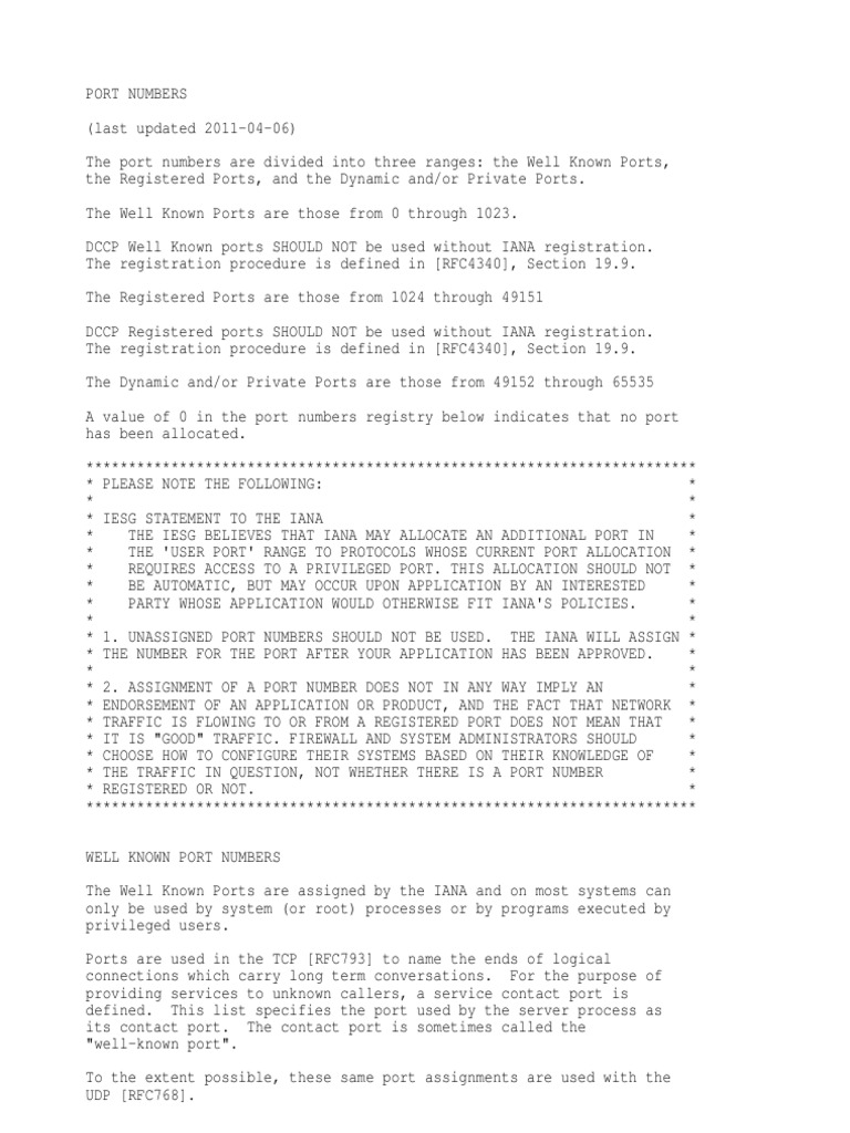 Port Numbers | PDF