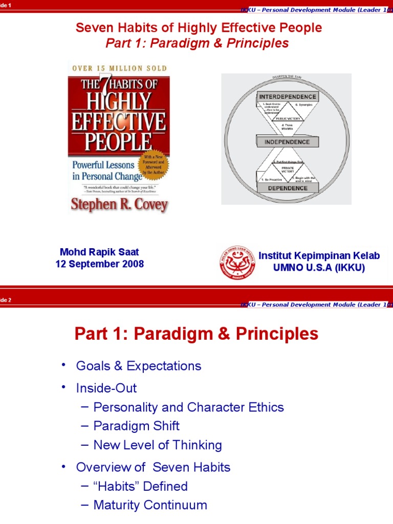 Seven Habits Part 1: Paradigm & Principles | PDF | Paradigm | Personal ...
