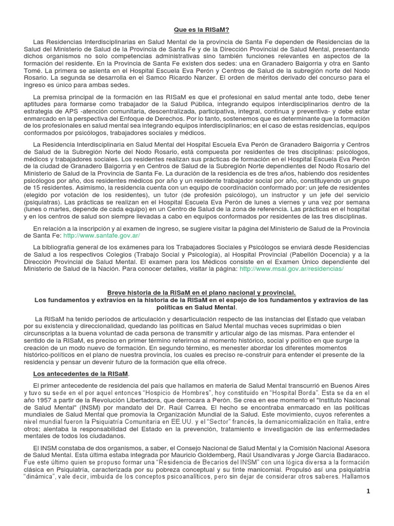 Historia RISaM | PDF | Trabajo Social | Salud mental