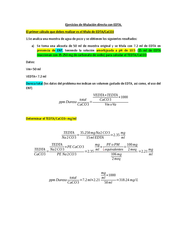 Ejercicios de Titulación Directa Con EDTA | PDF | Sustancias químicas | Ciencias fisicas
