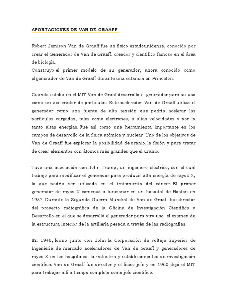 Aportaciones de Van de Graff | PDF | Naturaleza | Electromagnetismo