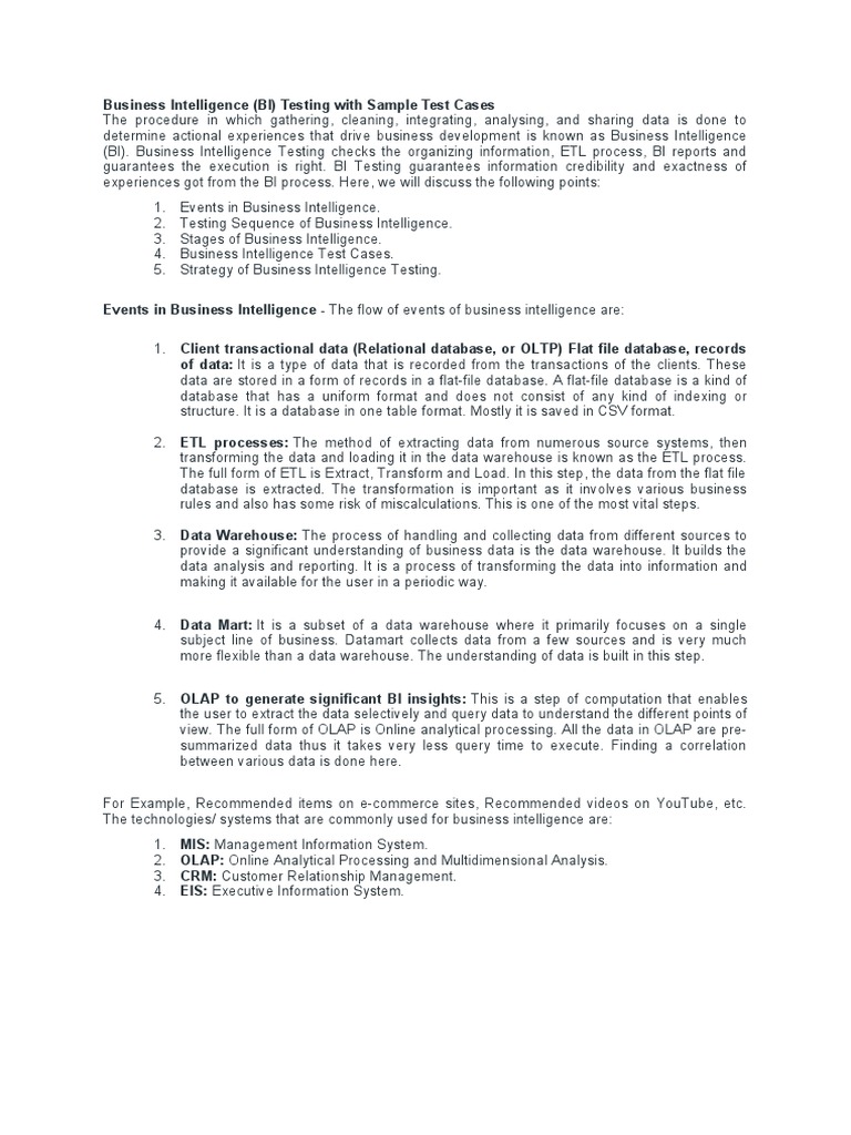 BI Testing | PDF | Data Warehouse | Business Intelligence