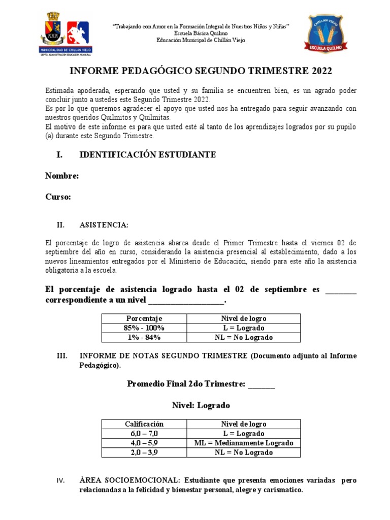 Informe Pedagógico Segundo Trimestre | PDF | Modificación de comportamiento | Aprendizaje