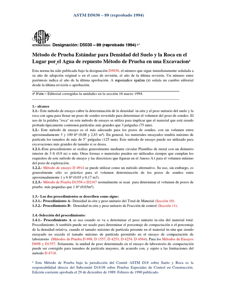 D5030 - 94 - Español | PDF | Agua | Densidad