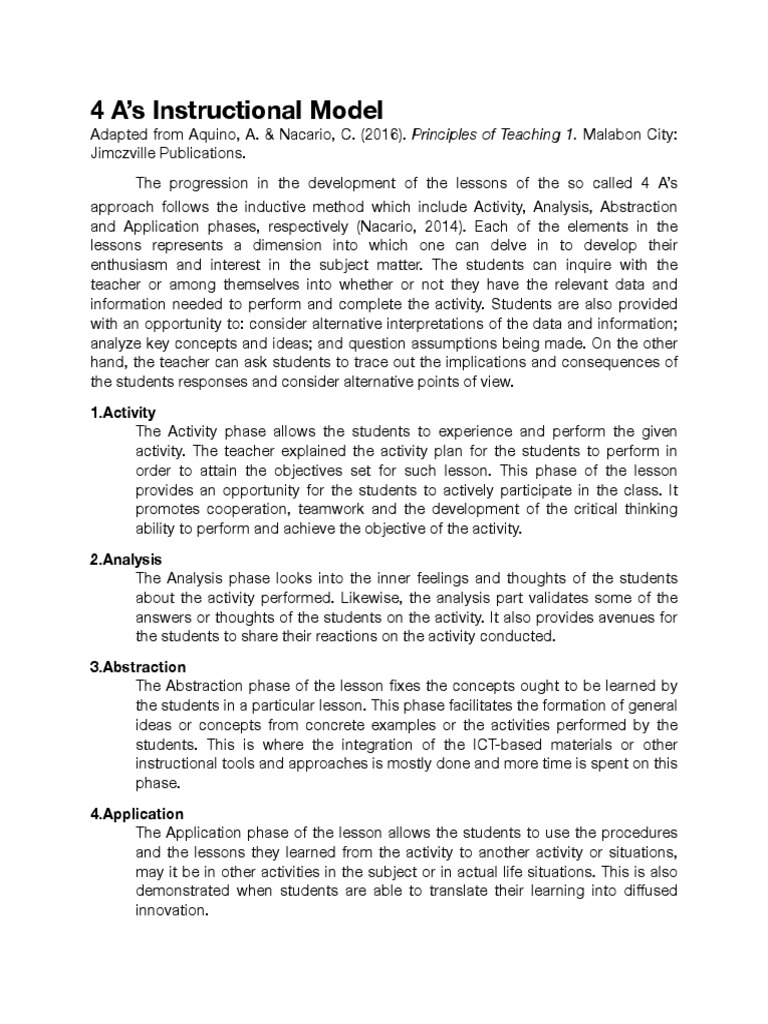 4A Instructional Model Explained | PDF | Thought | Abstraction