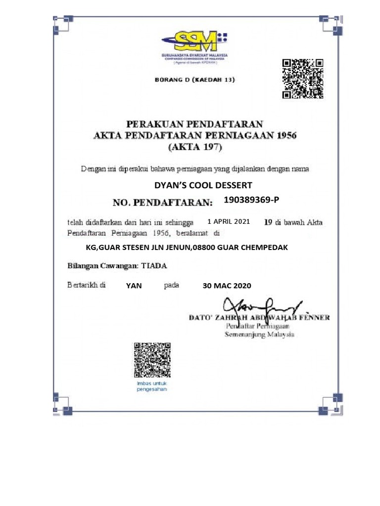 Sijil Perakauanan Pendaftaran Perniagaan | PDF