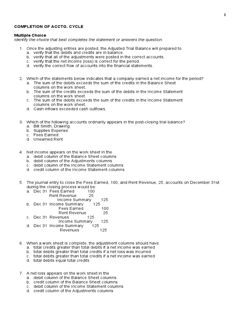 Completion of Acctg. Cycle | PDF | Debits And Credits | Balance Sheet