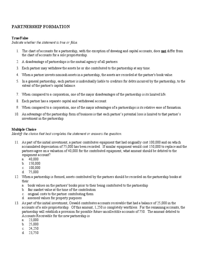 Partnership Formation | PDF | Partnership | Book Value