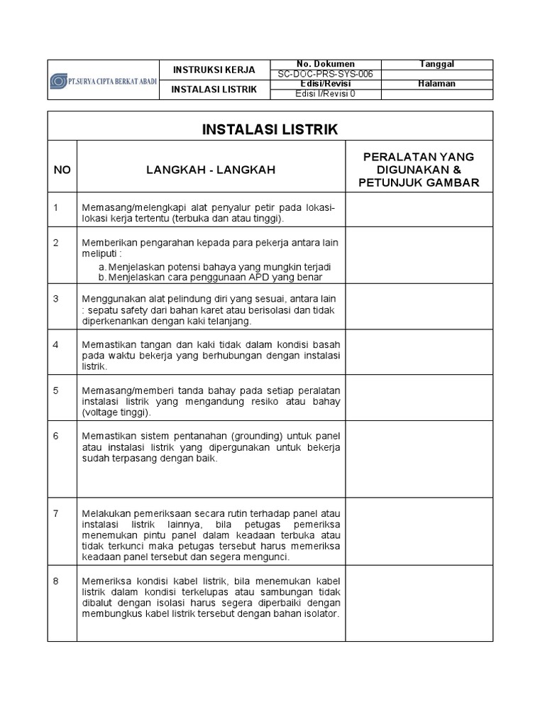 SOP Pemasangan Listrik | PDF