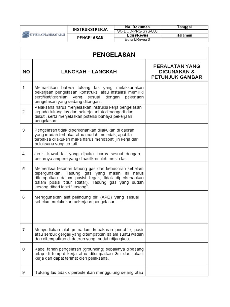 SOP Pengelasan | PDF