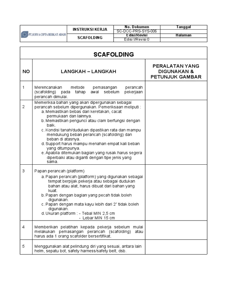 SOP Pemasangan Scafolding | PDF