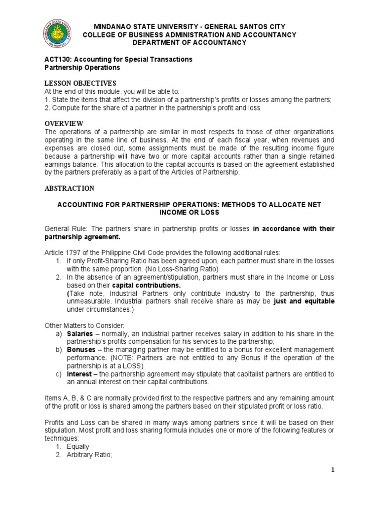 Partnership Operations | PDF | Partnership | Salary