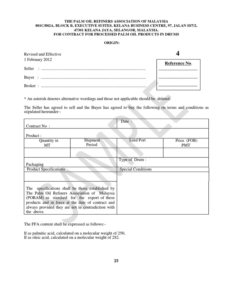 Contract-No.-4 FOB Contract For Processed Palm Oil Products in Drums ...