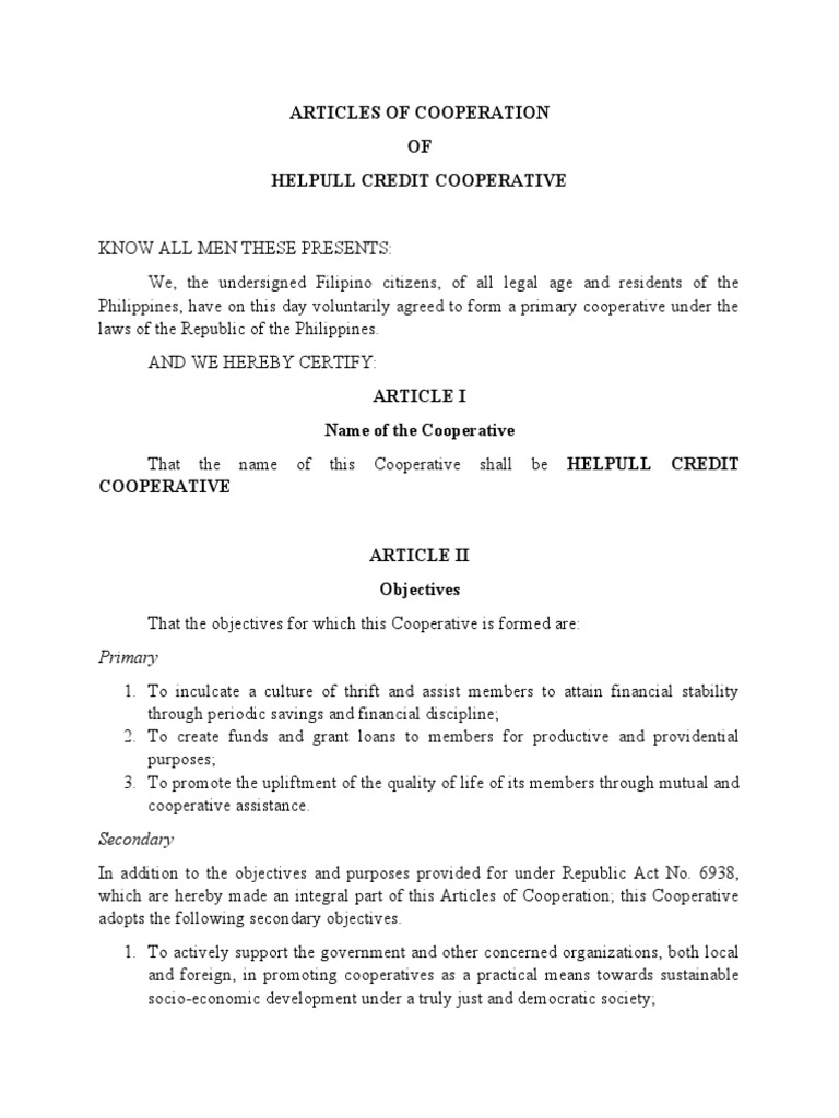 Articles of Cooperation | PDF | Cooperative | Negotiable Instrument
