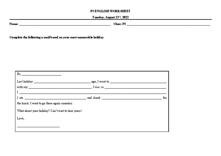 p3 English Worksheet - 230822 | PDF