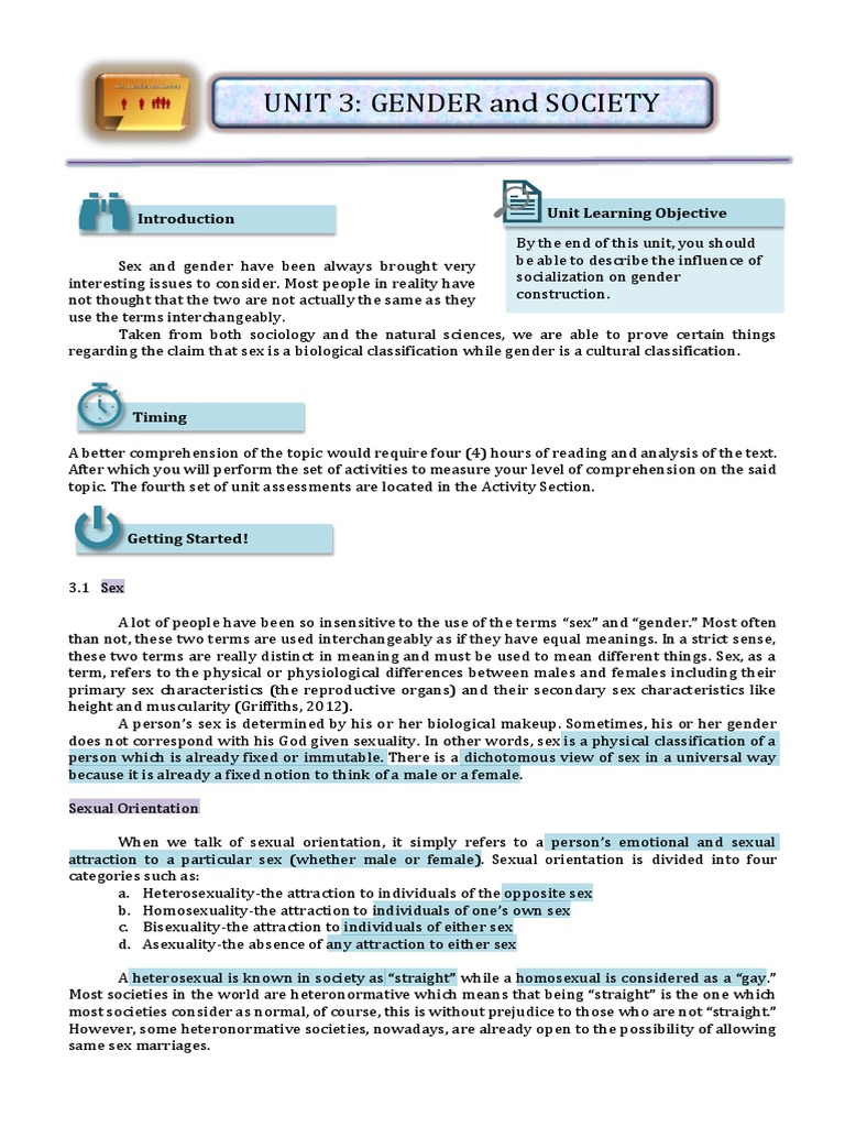UNIT 3 - On GENDER and SOCIETY | PDF | Transsexual | Gender
