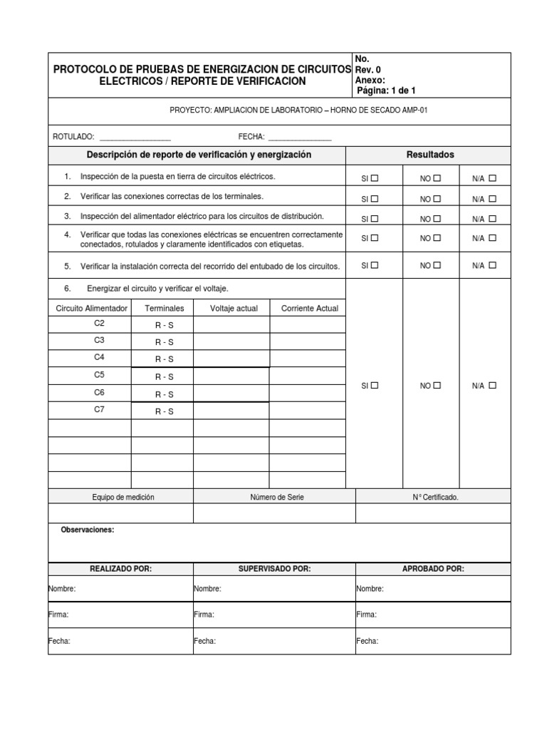 Protocolo de Pruebas de Energizacion de Circuitos Electricos | PDF | Ingenieria Eléctrica ...