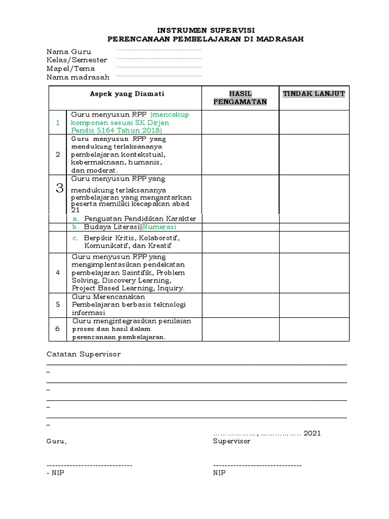 Instrumen Supervisi Pembelajaran | PDF | Karier & Perkembangan