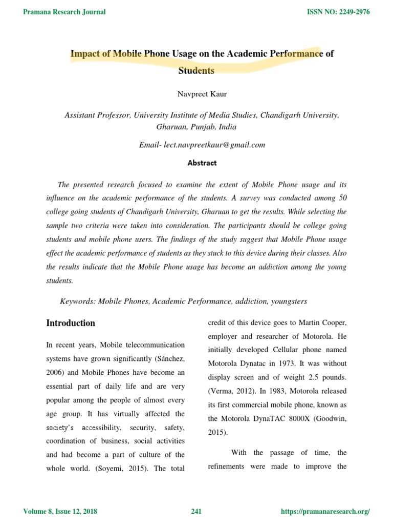 Impact of Mobile Phone Usage On The Academic Performance of Students ...